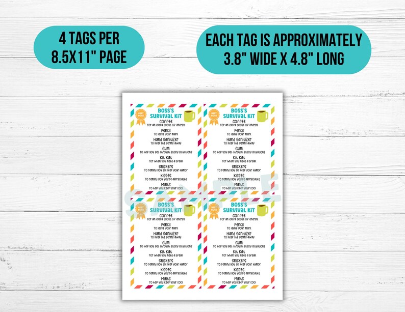 Boss Survival Kit Gift Tag Boss's Day Gift Tags Manager Appreciation ...
