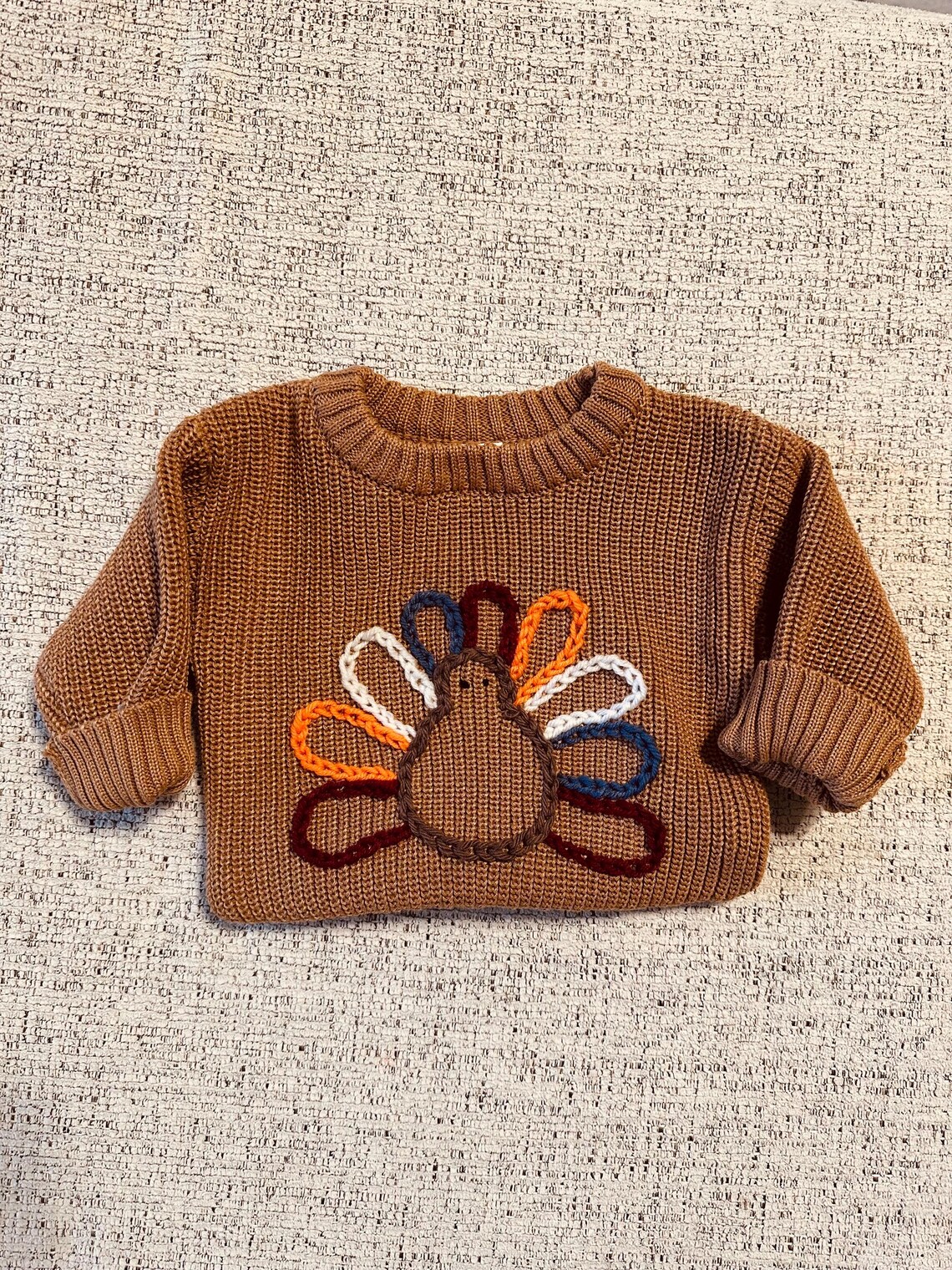 Thanksgiving Hand Embroidered Turkey Design Custom Baby and Toddler ...