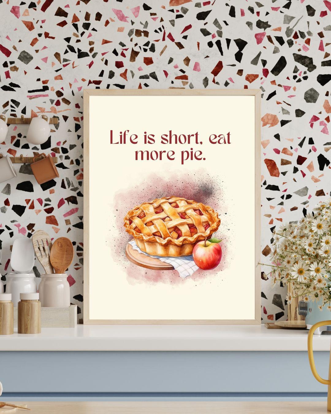 Apple Pie Wall Art | Kitchen Printable Art | Food Quote Print | Retro ...
