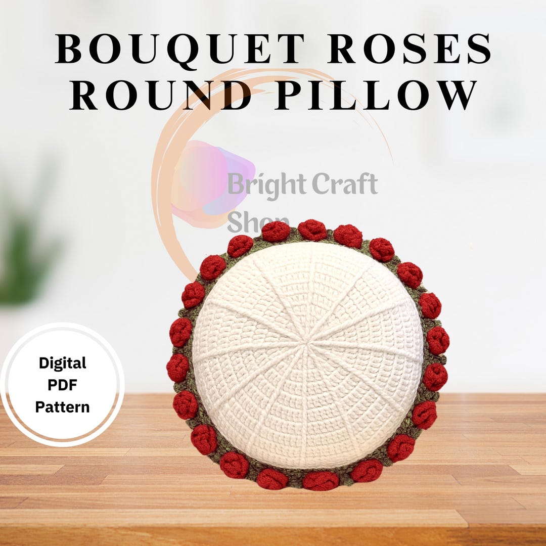 Rose Crochet Pillow Pattern | Round Cushion PDF | Romantic Floral Home ...