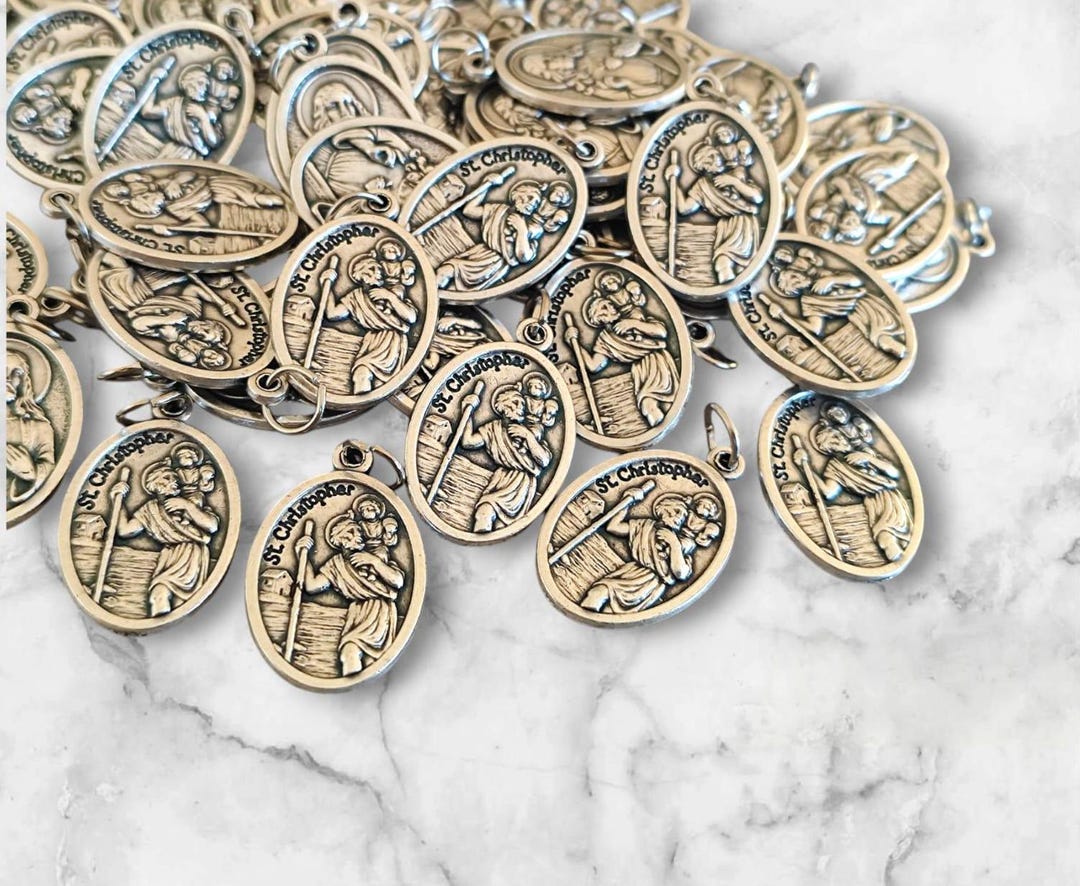 Wholesale St Christopher Medals Sacred Heart of Jesus Lot Bulk 15/25/50 ...