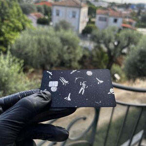 Black Metal Bank Card Space Design With Astronauts and Rockets Premium ...