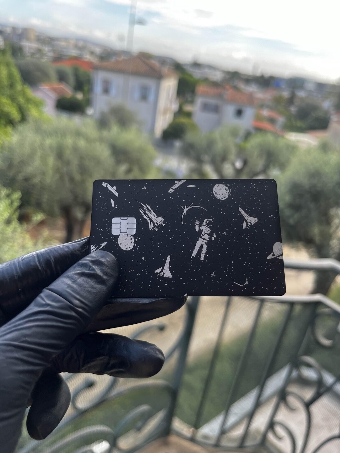 Black Metal Bank Card Space Design With Astronauts and Rockets Premium ...
