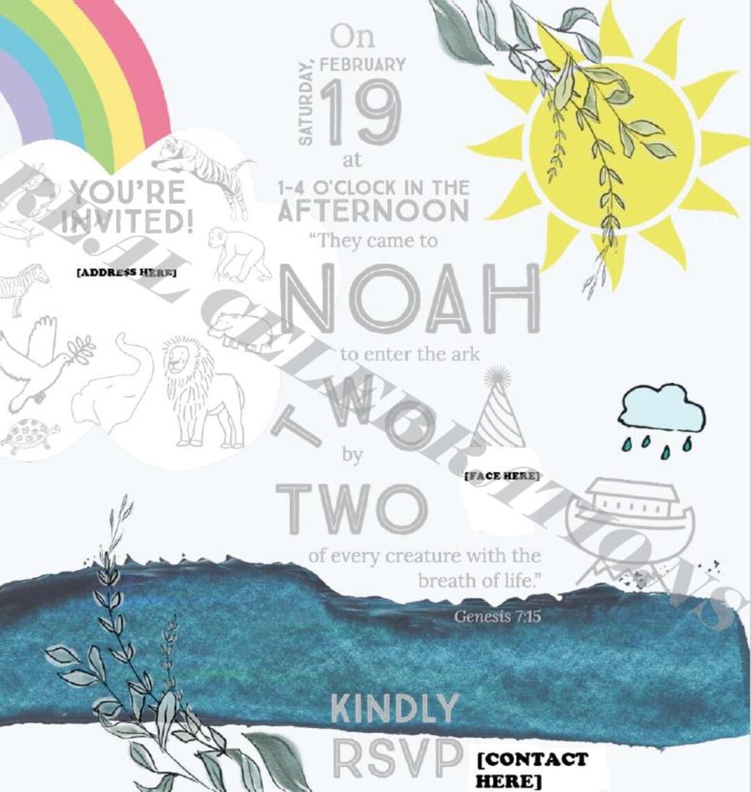 Two by Two - Noah's Ark - 2nd Birthday - Christian Inspired Invitation ...