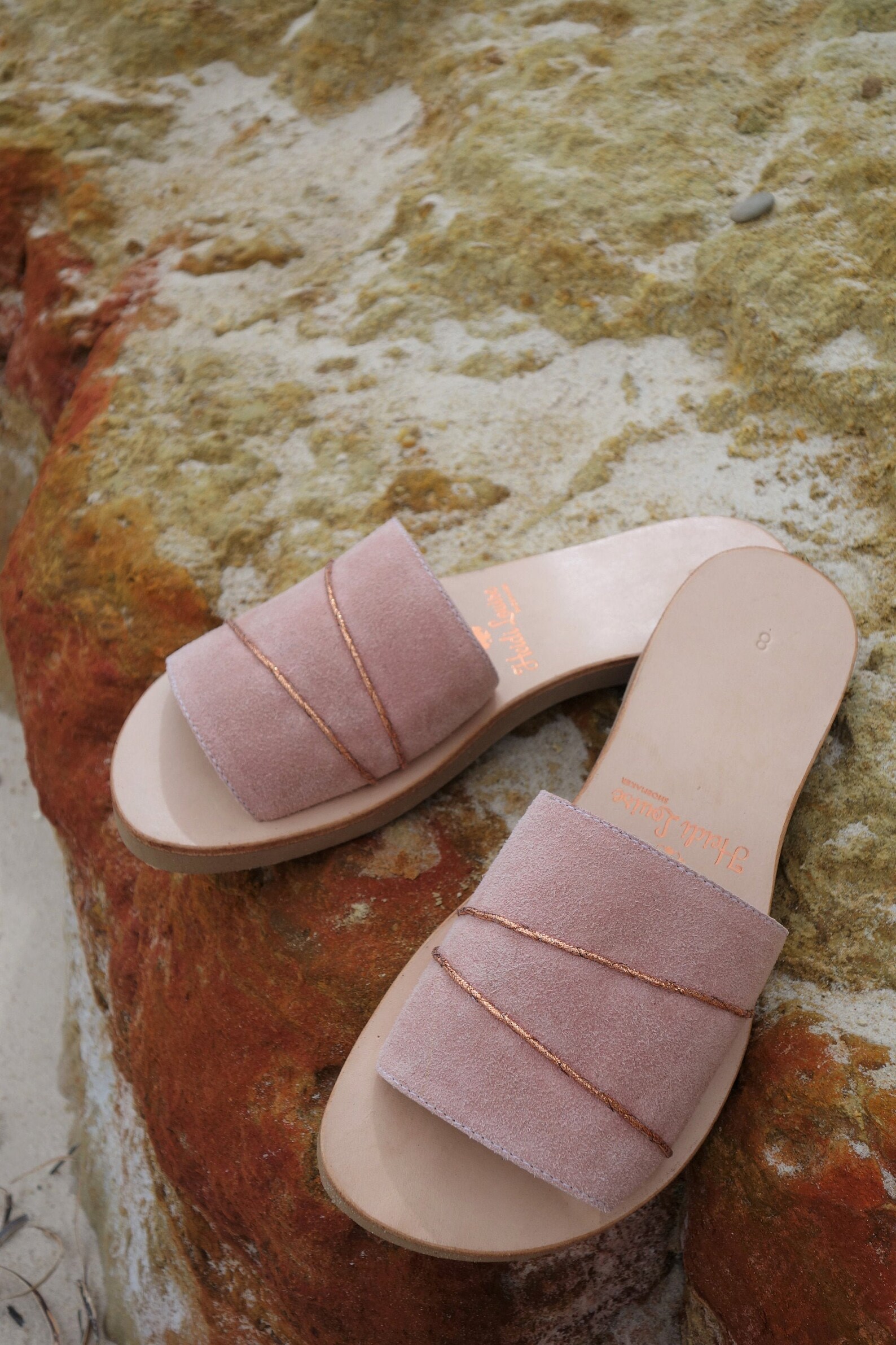 Soft Rose Suede Slide With Rose Gold Feature Average/narrow - Etsy