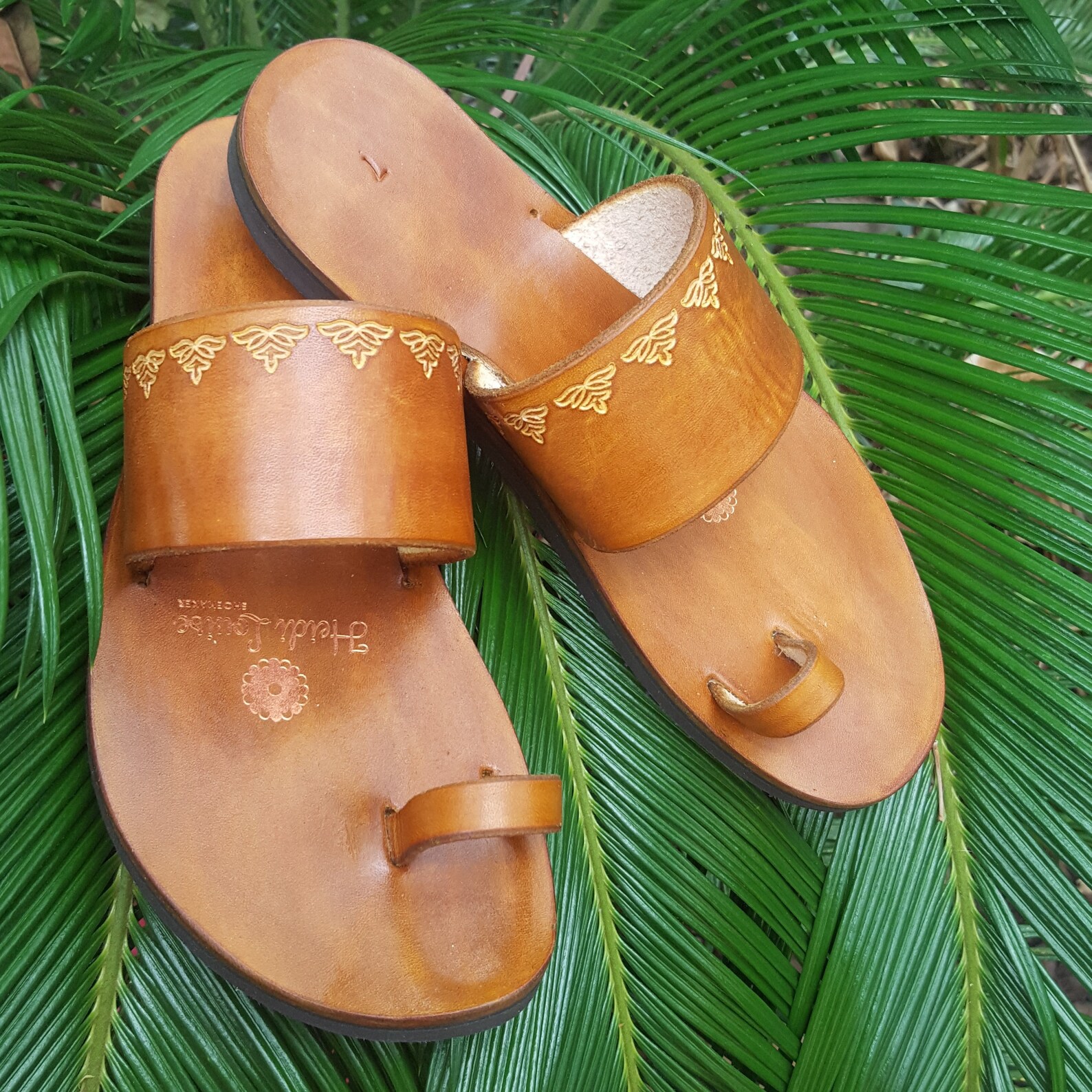 Indian Style Embossed Leather Sandal, Choice of Color & Size, Pointed ...