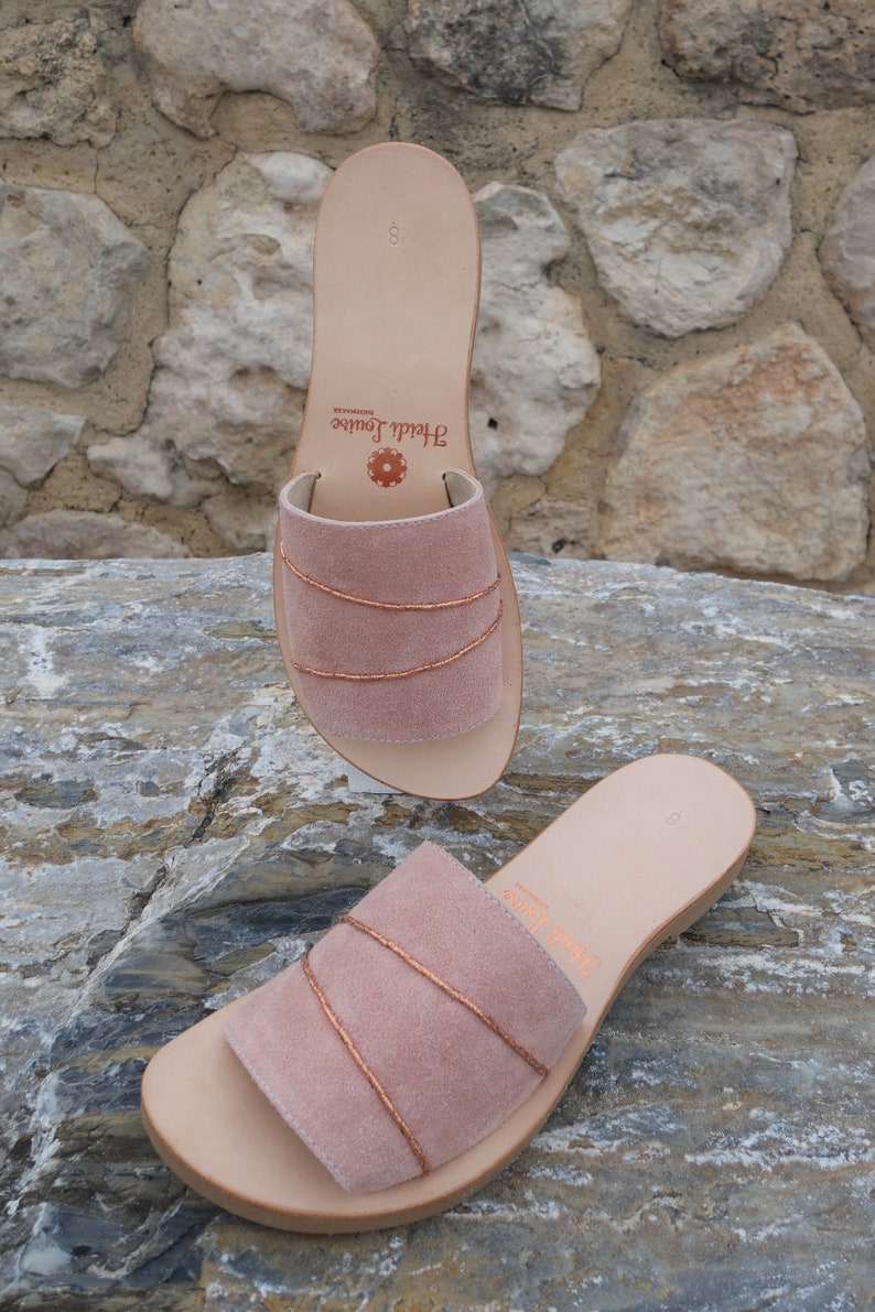 Soft Rose Suede Slide With Rose Gold Feature Average/narrow | Etsy