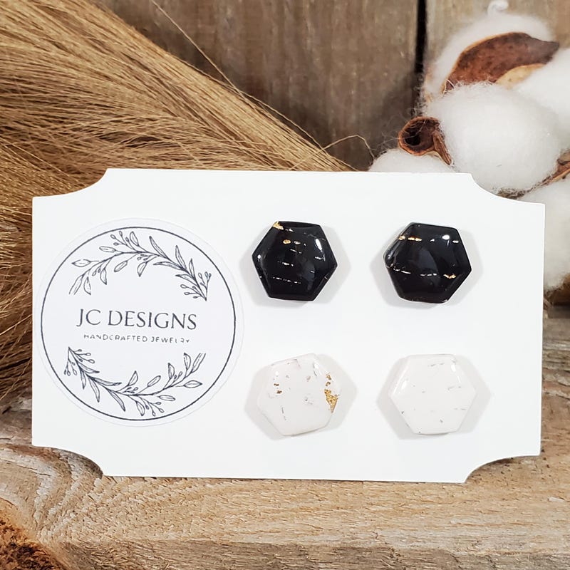 Hexagon Stud Earrings - Etsy