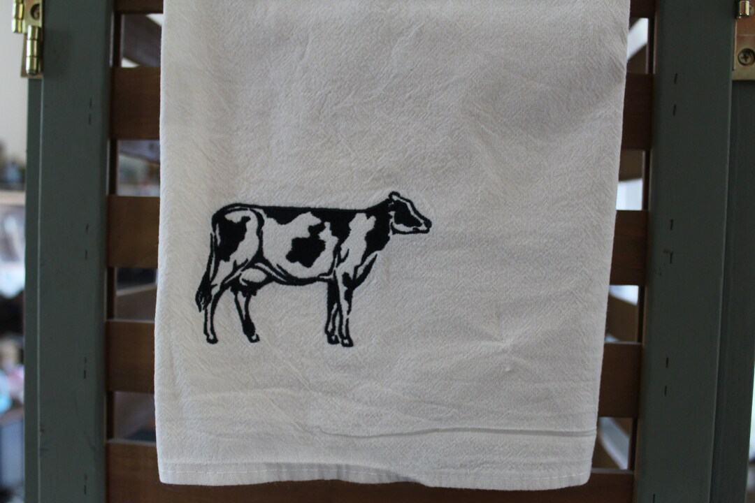 Cow Floursack Kitchen Towel ~ Machine Embroidered ~ Tea Towel, Farm ...