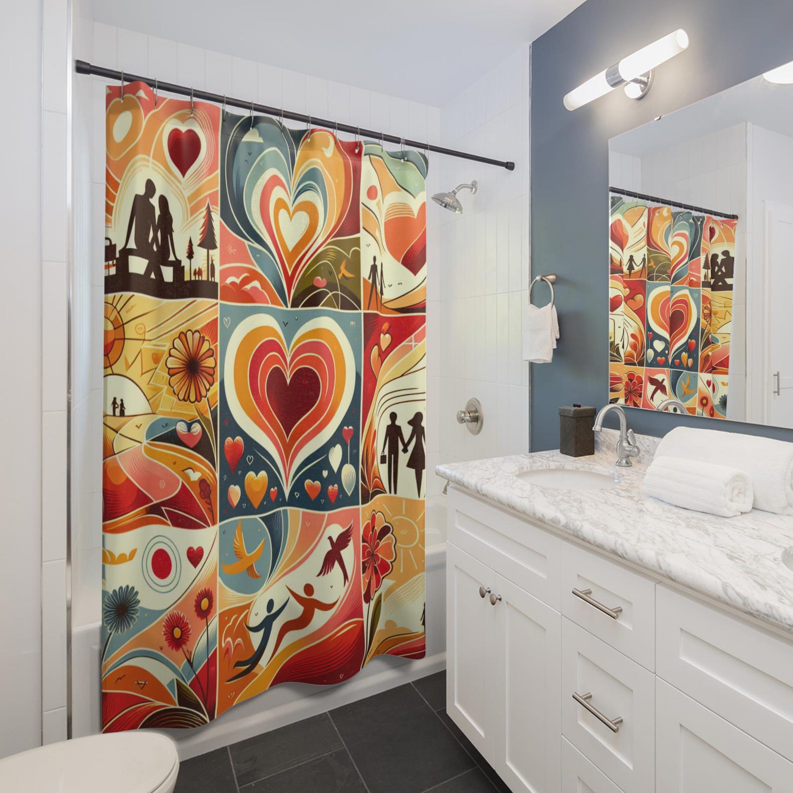 Love Heart Couple Romantic Shower Curtain - Colorful Bathroom Decor ...