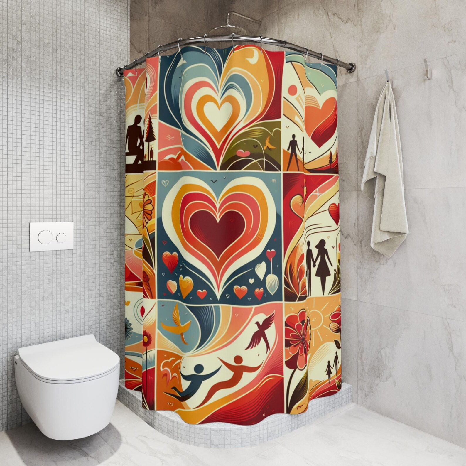 Love Heart Couple Romantic Shower Curtain - Colorful Bathroom Decor ...