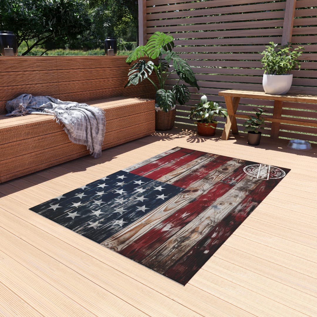 Patriotic Rug, Fourth of July Decor, Outdoor Patriotic Mat, USA Flag ...