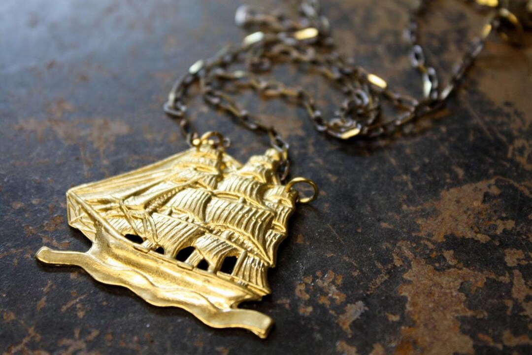 Gold Sailboat Clipper Ship Necklace Upcycled From Vintage Brass Charm ...