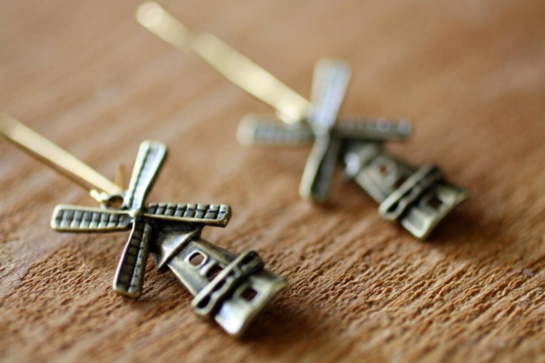 Antiqued Brass Alpine Folk Windmill Earrings Retro Vintage Folk Art ...