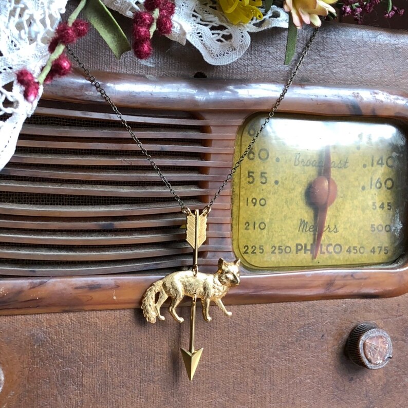 Brass Fox and Arrow Necklace Nature Animal Jewelry Handmade - Etsy