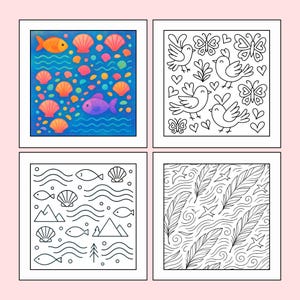 Kawaii Otomi Art Coloring Page – Cute Sun, Moon, Stars & Flowers (8.5 ...