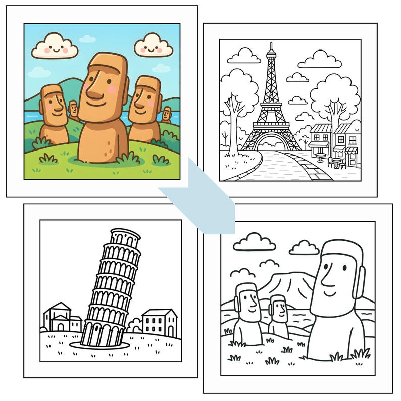 World Landmarks Coloring Pages – 29+ Iconic Places Line Art for Kids ...