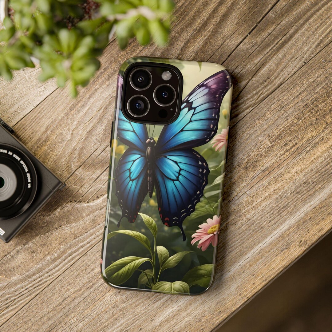 Nature-inspired Blue Butterfly iPhone Case Gorgeous Floral Art for ...