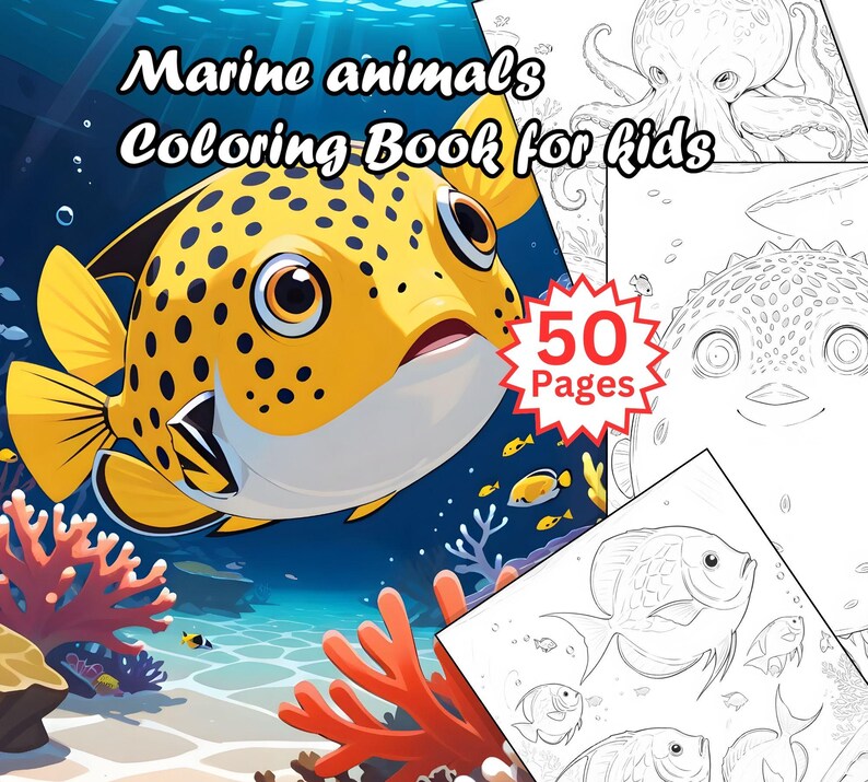 Ocean Animals Coloring Pages for Kids | Underwater Sea Life & Marine ...
