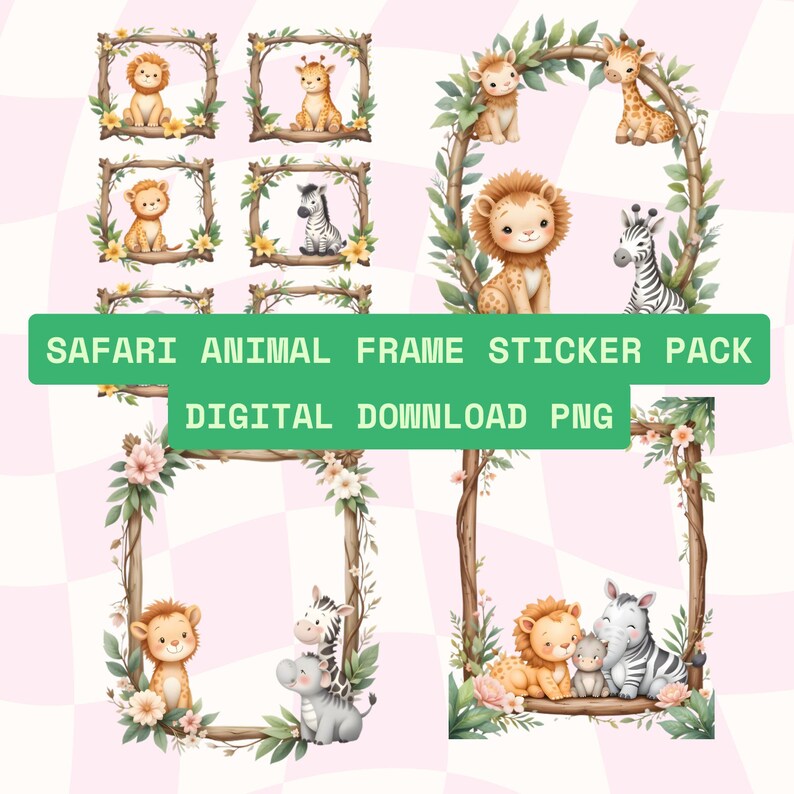 Safari Animal Frame Sticker Pack | Baby Jungle Animals Clipart ...