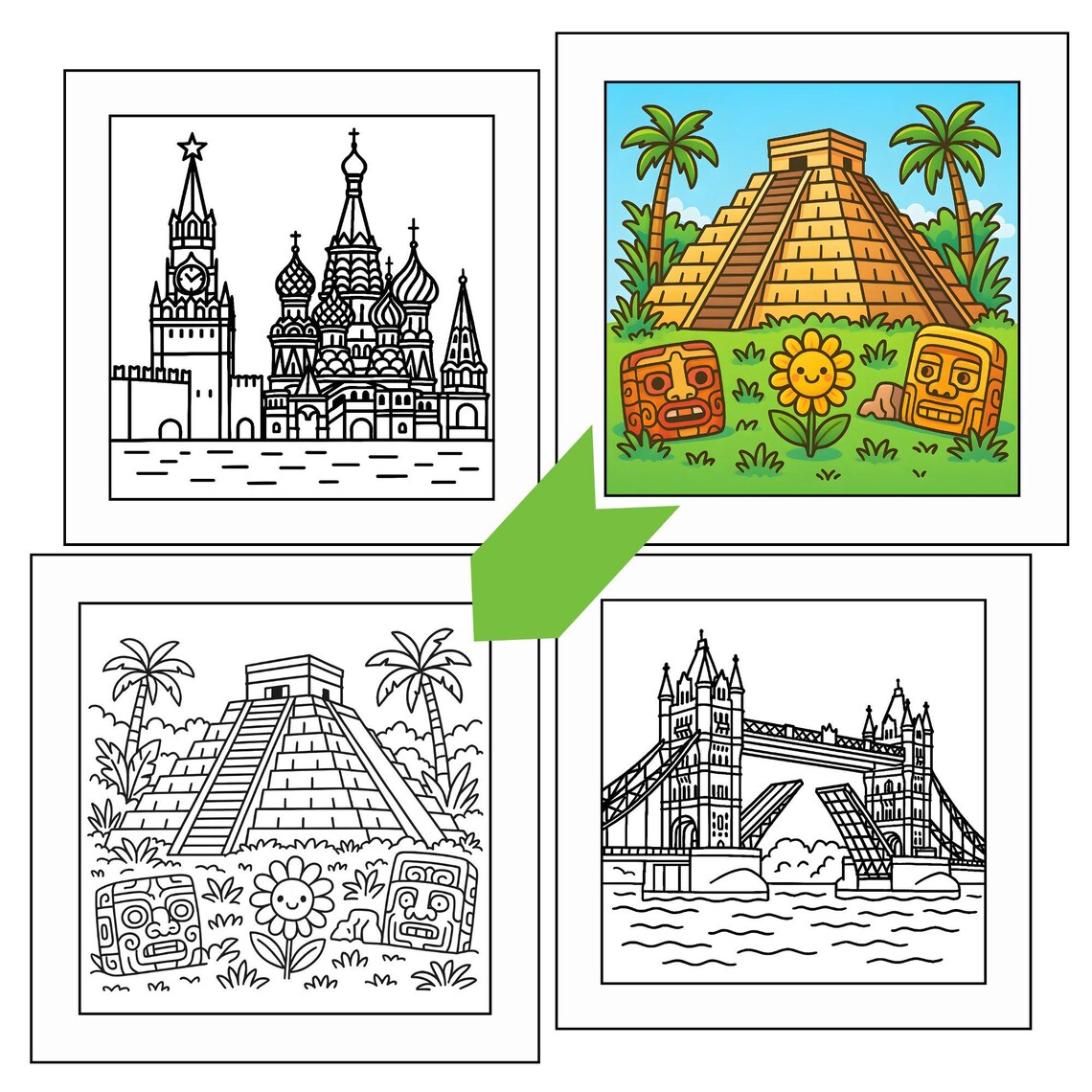 World Landmarks Coloring Pages – 29+ Iconic Places Line Art for Kids ...