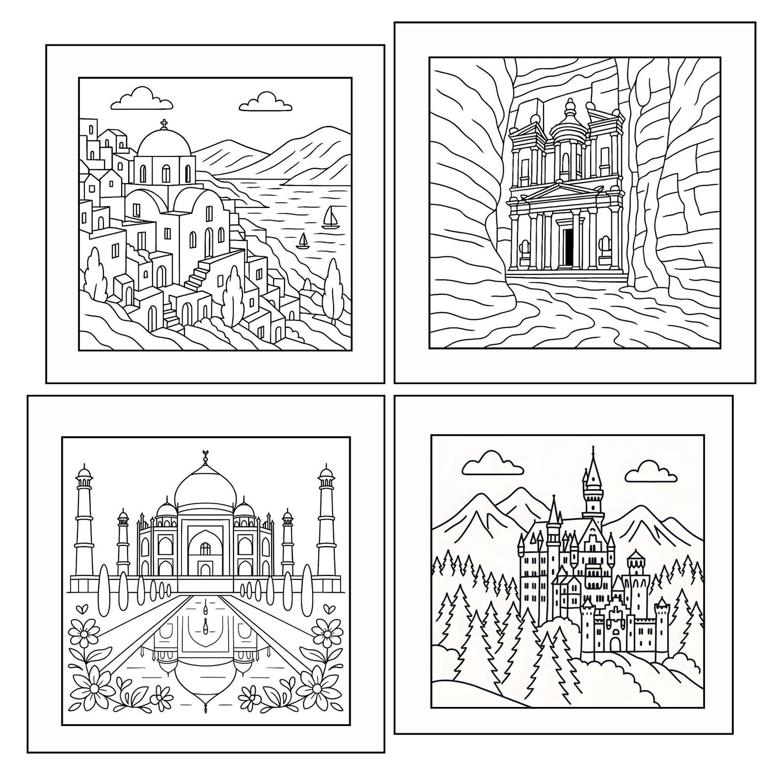 World Landmarks Coloring Pages – 29+ Iconic Places Line Art for Kids ...