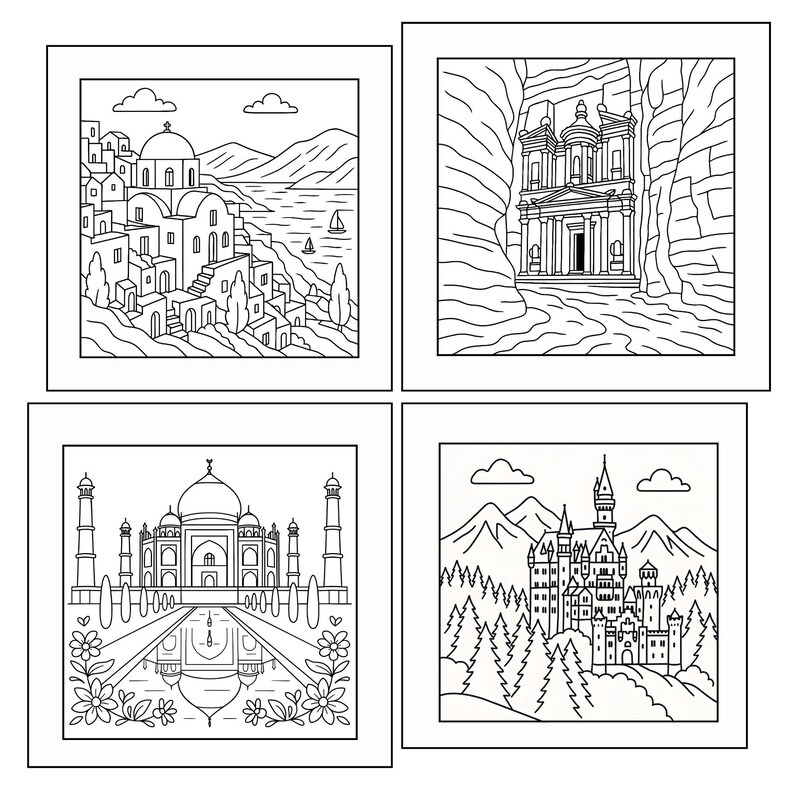 World Landmarks Coloring Pages – 29+ Iconic Places Line Art for Kids ...