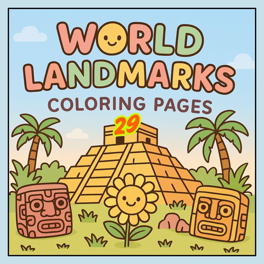 World Landmarks Coloring Pages – 29+ Iconic Places Line Art for Kids ...