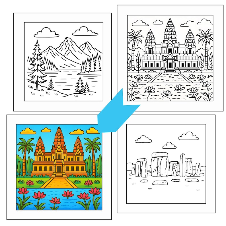 World Landmarks Coloring Pages – 29+ Iconic Places Line Art for Kids ...