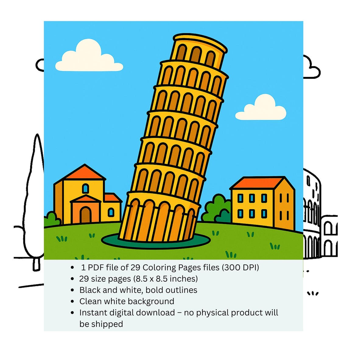 World Landmarks Coloring Pages – 29+ Iconic Places Line Art for Kids ...