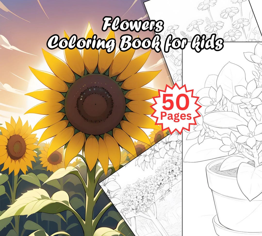 Whimsical Flower Coloring Book: Printable PDF With , 50 Pages With Big ...