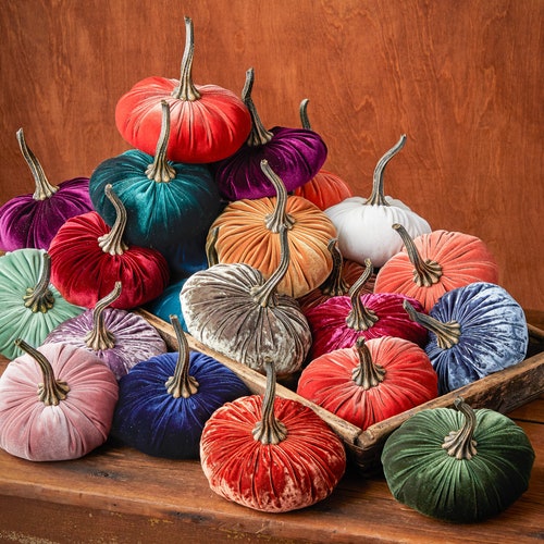 Large Velvet Pumpkin Fall Decor Table Centerpiece Cozy Home | Etsy