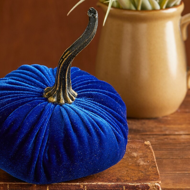 Small Velvet Pumpkin Royal Blue modern farmhouse decor cozy | Etsy