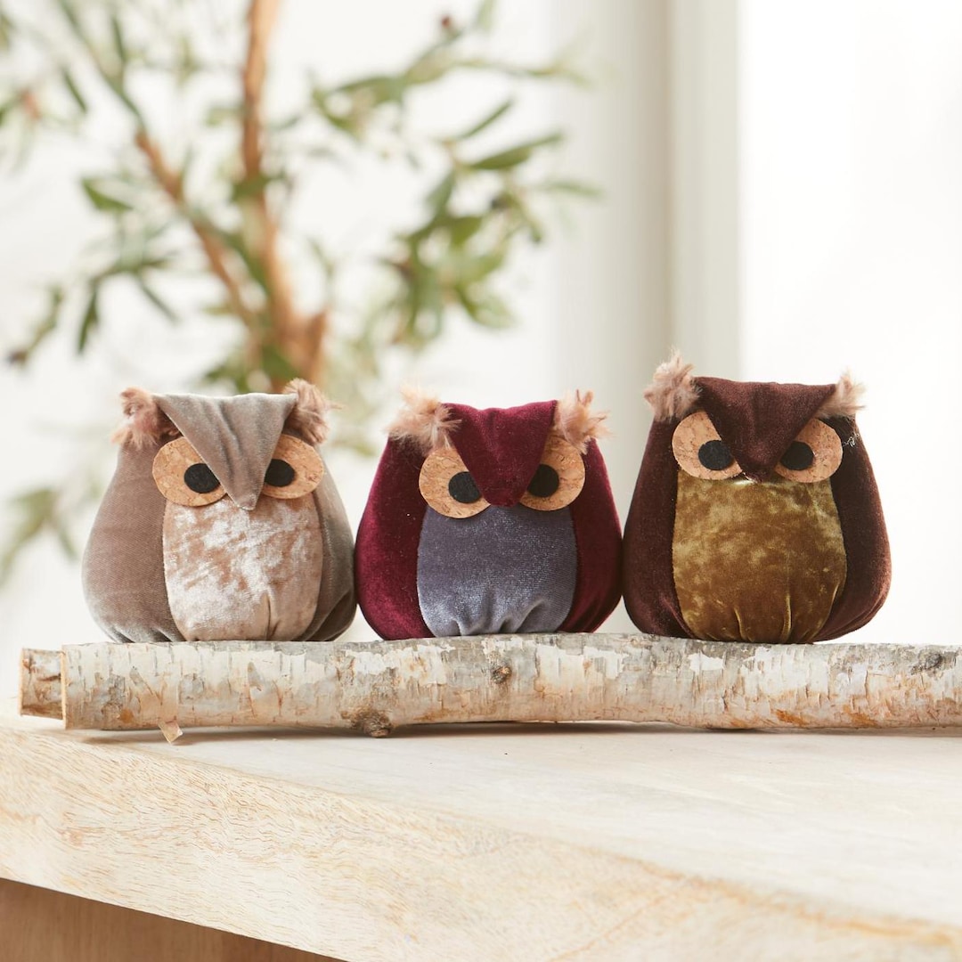 Velvet Owls for Fall Decorating, Woodland Nursery Decor, Wise Old Owl ...