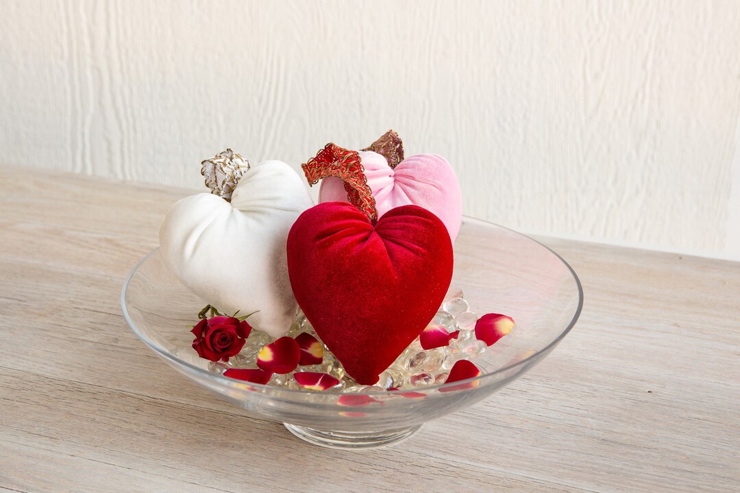 Velvet Hearts, Set of 3 Handmade Decor, Gift for Mom, Heart Ornaments ...