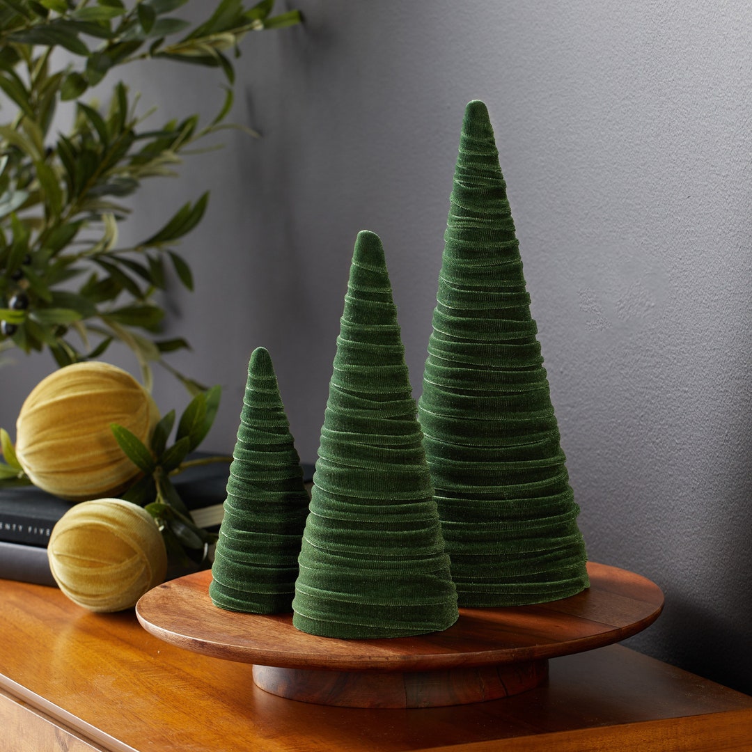 Olive Green Velvet Trees Set of 3, Woodland Nursery Decor, Modern Tree ...