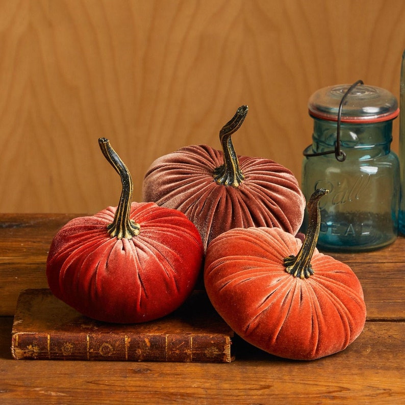 Small Velvet Pumpkins Set of 3 Rustic Home Decor Cozy Decor - Etsy