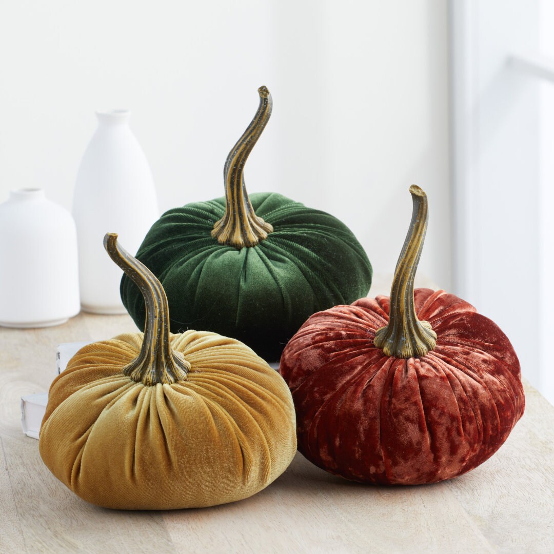 Large Velvet Pumpkins Set of 3, Modern Rustic Wedding Decor, Farmhouse ...