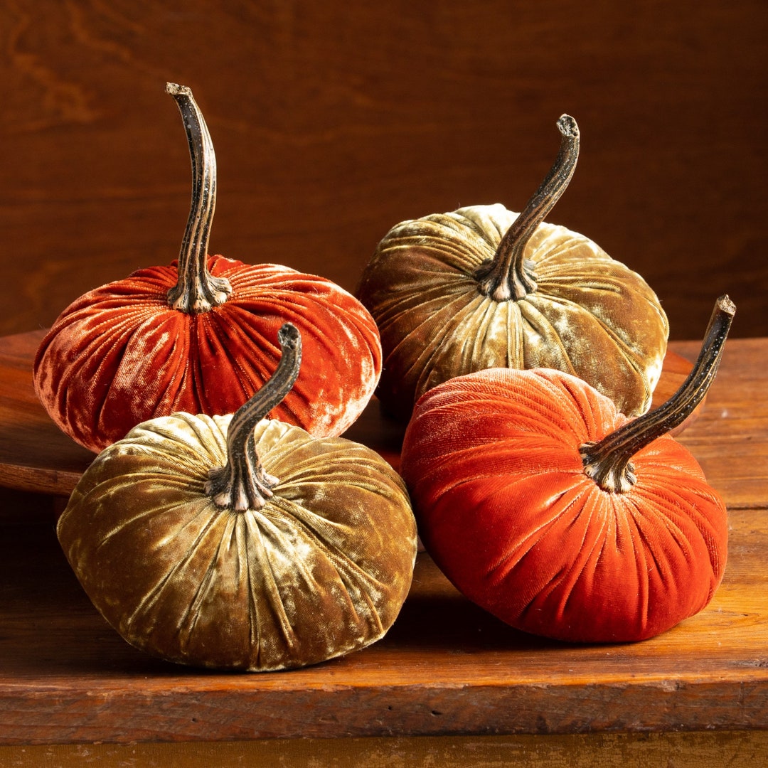 Small Velvet Pumpkins Set of 4, Modern Rustic Wedding Decor, Farmhouse ...