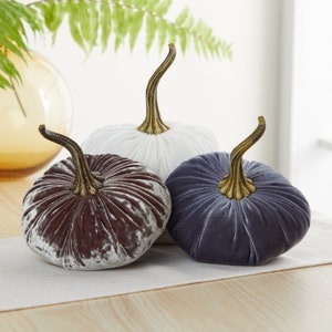 Large Velvet Pumpkins Set of 3, Autumn Farmhouse Home Decor, Silver ...