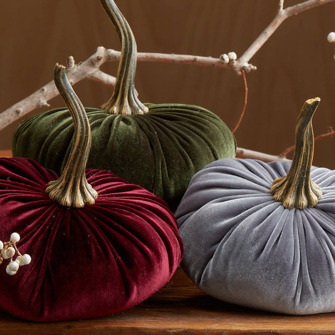 Large Velvet Pumpkins Set of 3 Home Decor Trends Fall | Etsy