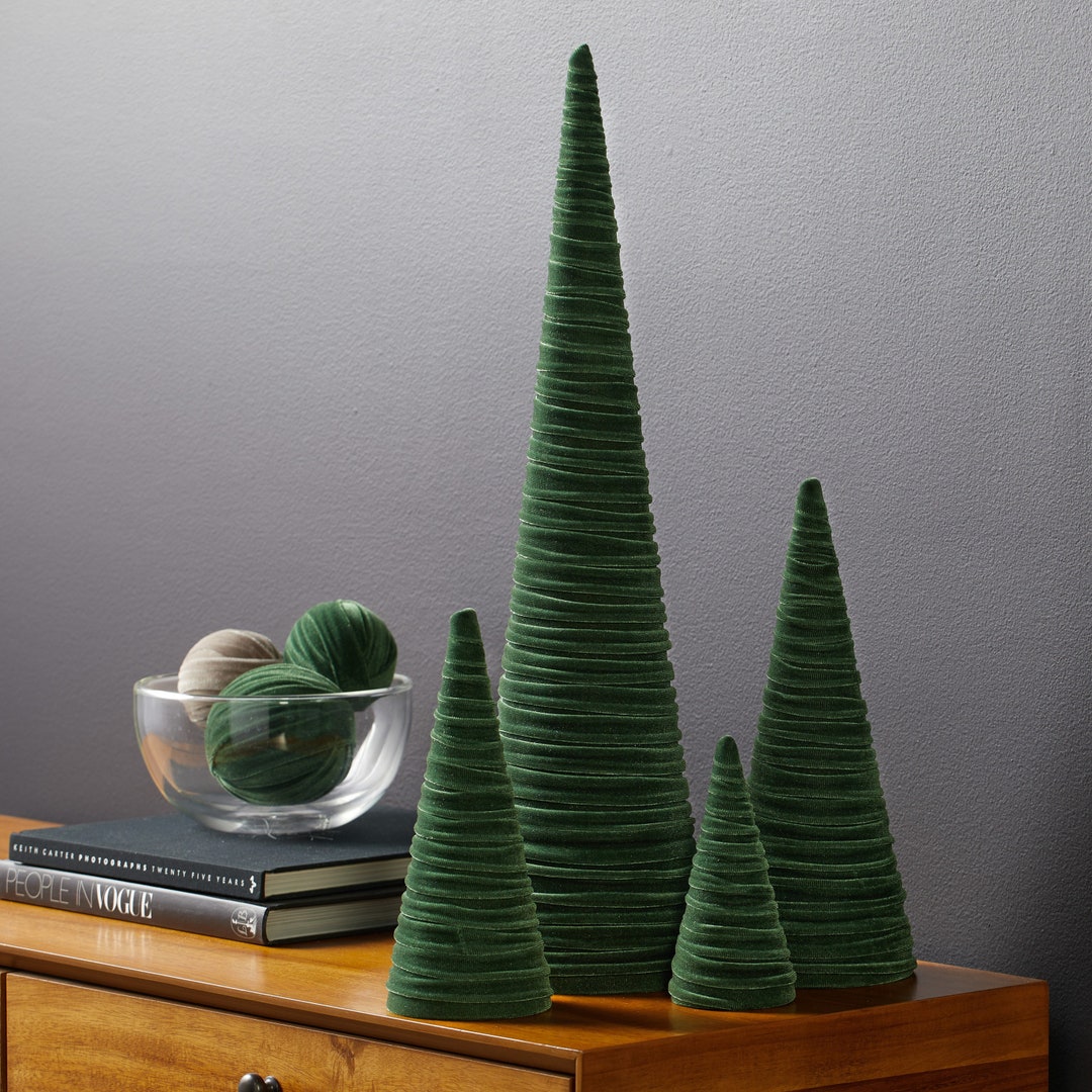 Velvet Trees Set of 4 Olive, Modern Mantle Decor, Entryway Decor ...