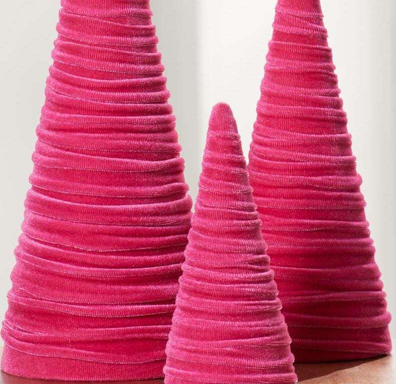 Hot Pink Velvet Trees Set of 3, Valentine Room Decor, Romantic ...