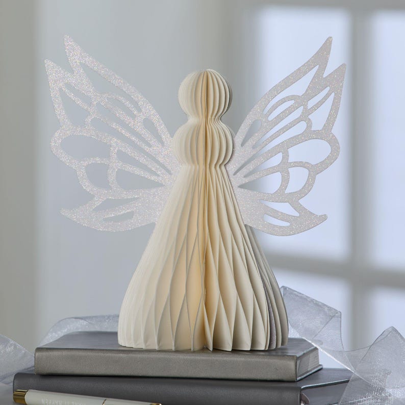 Honeycomb Paper Angel in Ivory, Winter Tabletop Accent, Vintage Paper ...