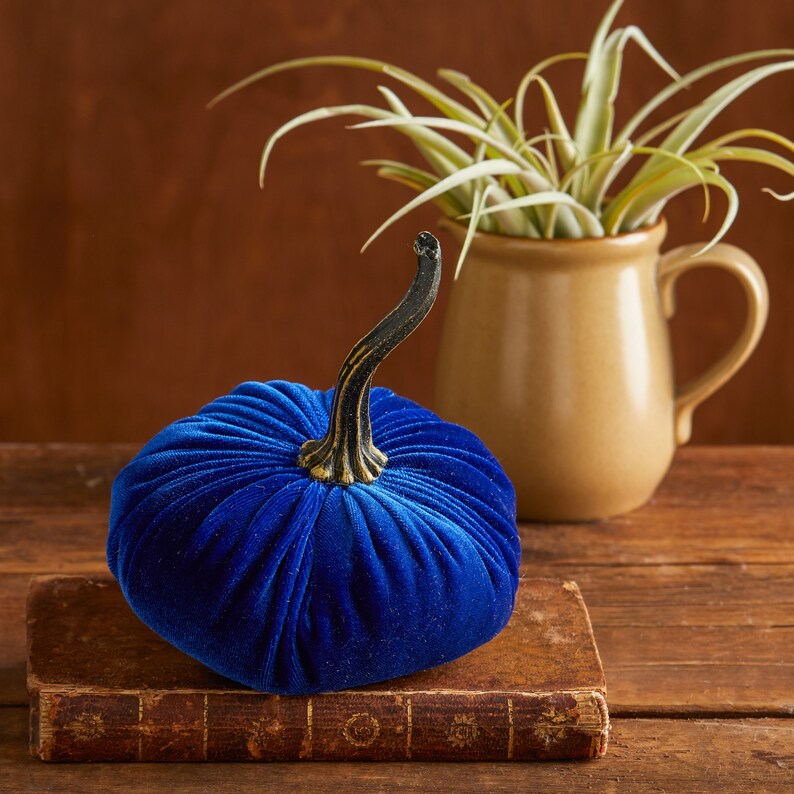 Small Velvet Pumpkin Royal Blue modern farmhouse decor cozy | Etsy