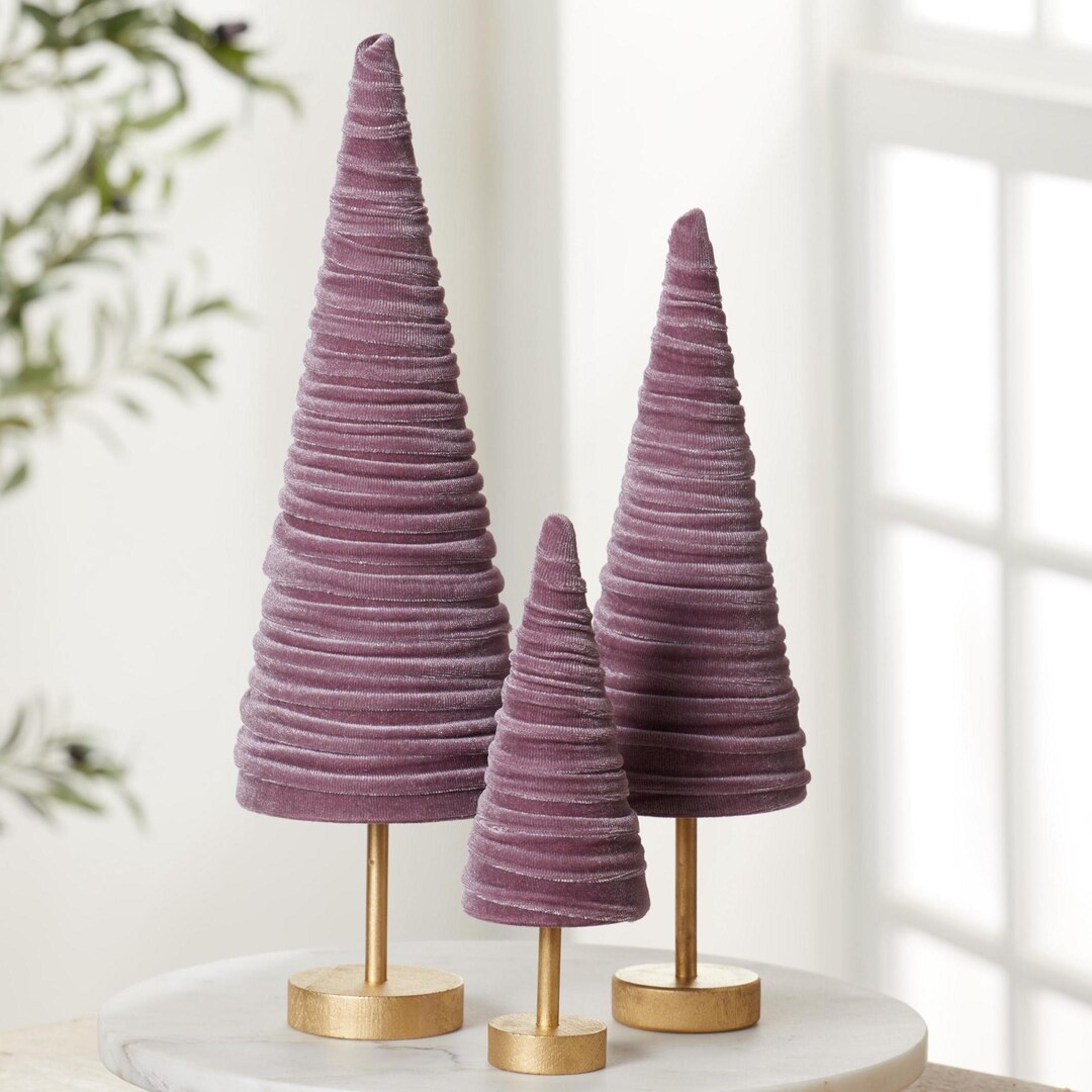 Mulberry Velvet Pedestals Set of 3, Purple Tabletop Decor, Valentine ...