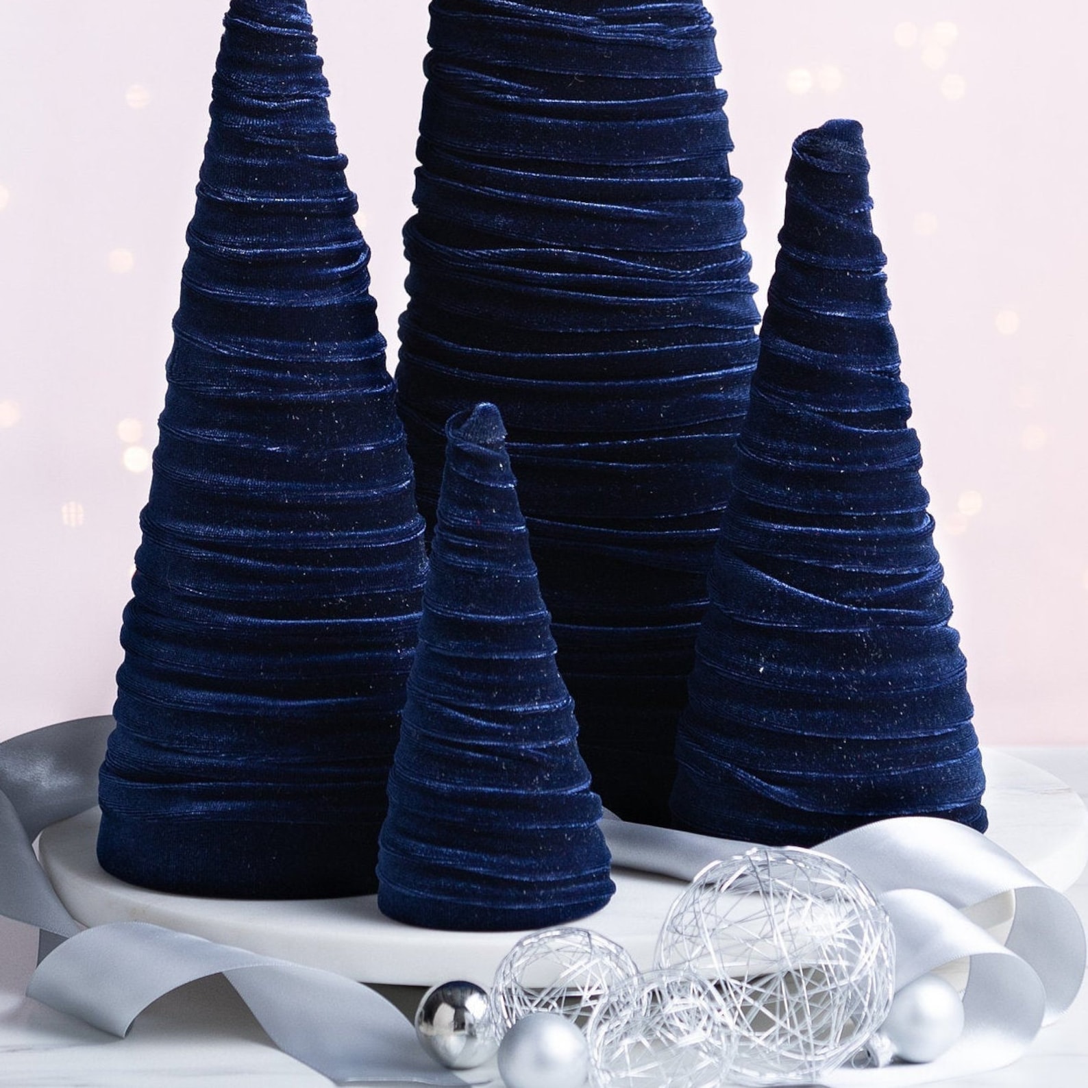 Velvet Trees Set of 4 Navy Wedding Decor Rustic Home Decor - Etsy