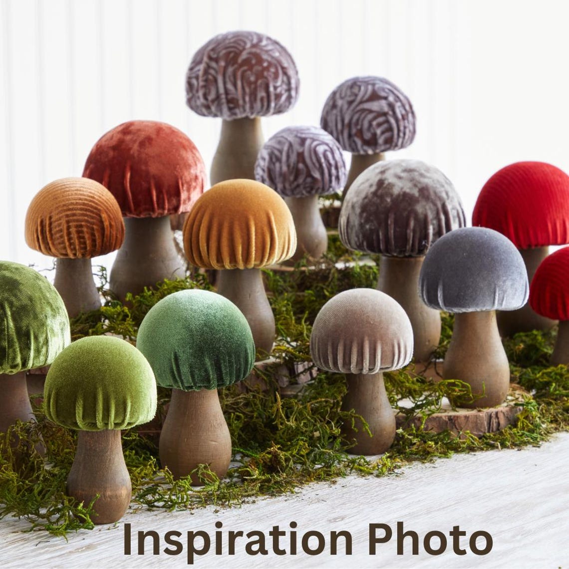Velvet Mushrooms Decor Set of 3, Olive Green Fall Decor for Home ...