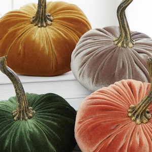 Small Velvet Pumpkins Set of 4, Fall Orange Pumpkin Handmade Decor ...