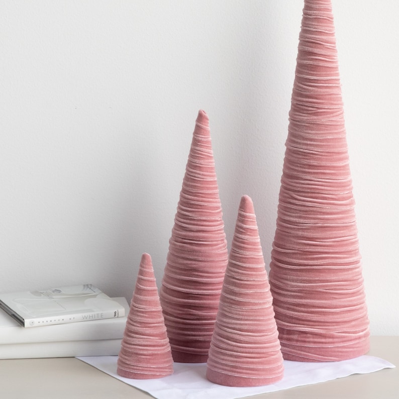 Blush Velvet Trees Set of 4, Valentine Room Decor, Aesthetic, Blush ...